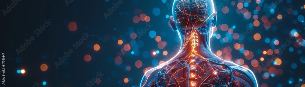 Scientific exploration of the human body, detailed back view of a ...