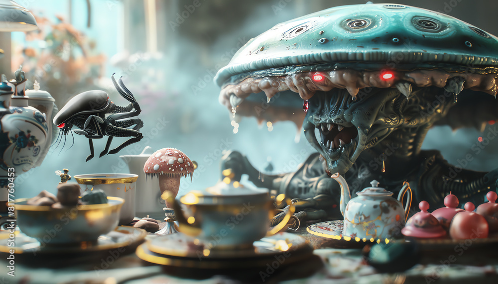 Infuse imagination into a digital masterpiece depicting a side view of ...