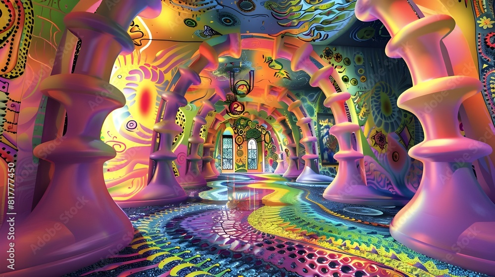 Abstract arched corridor background, architecture building interior ...