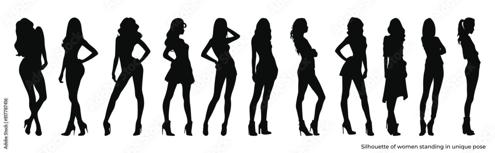 silhouette illustration of confident women in diverse standing poses ...