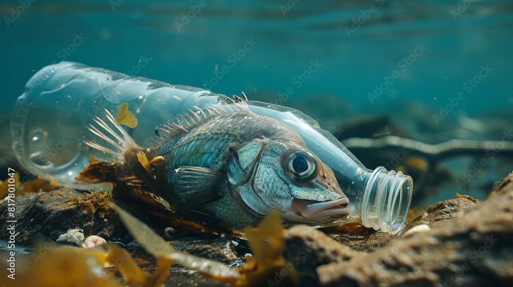 Helpless fish trapped and closed in a plastic bottle - emotional photo ...