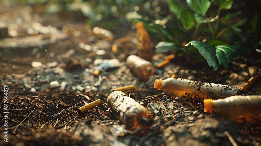 Soil underground pollution with cigarette butts and plastic waste ...