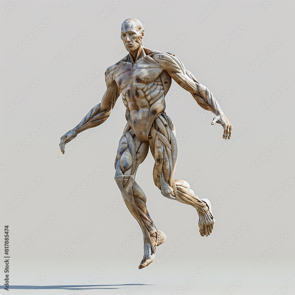 View of a whole body of a human with muscles while running in three ...