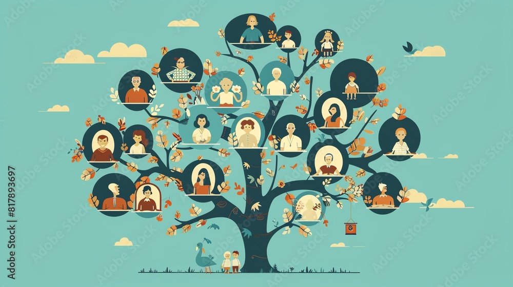 family tree flat design front view genealogy animation Complementary ...