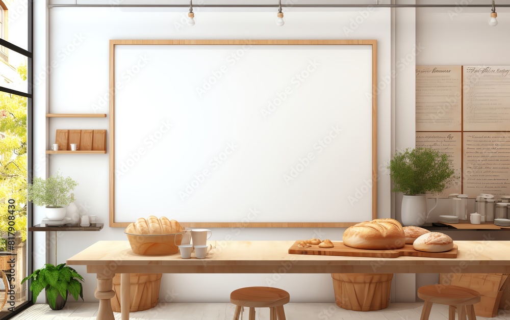 Light and airy bakery interior with a blank menu board, perfect for new ...
