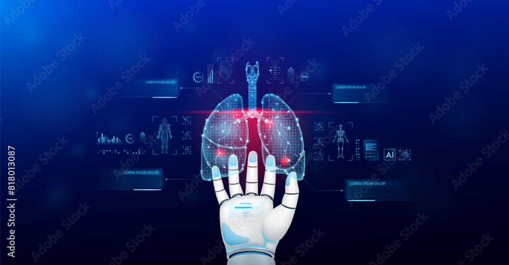 Lung scanning robot doctor diagnose disease on hand. Screen digital ...