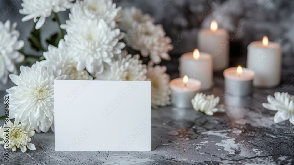 Elegant condolence background featuring a blank card, white ...