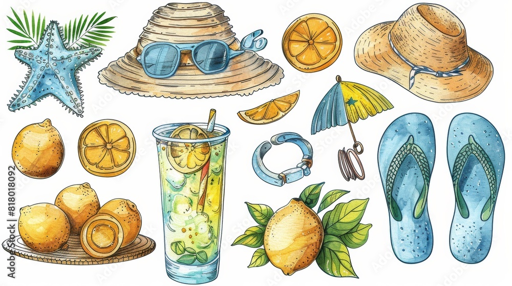 summer clipart package, fun summer clipart set includes lemonade glass ...