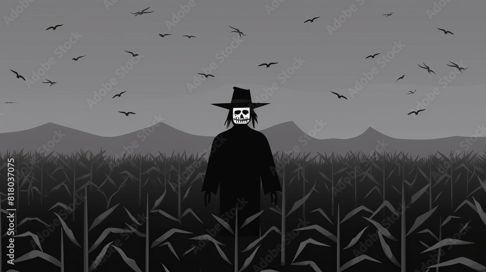 scarecrow field flat design side view harvest scare theme animation ...
