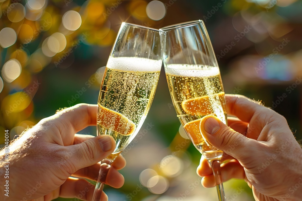 Toasting with champagne glasses to celebrate success or a special ...