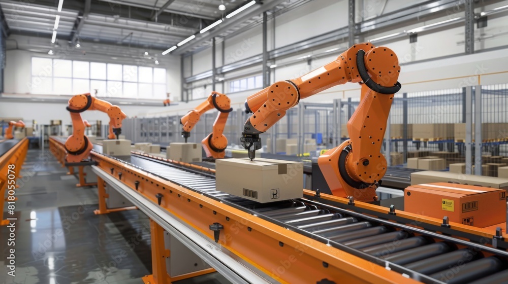 Illustrate robotic sorting systems efficiently processing parcels in ... Illustrate robotic sorting systems efficiently processing parcels in ...