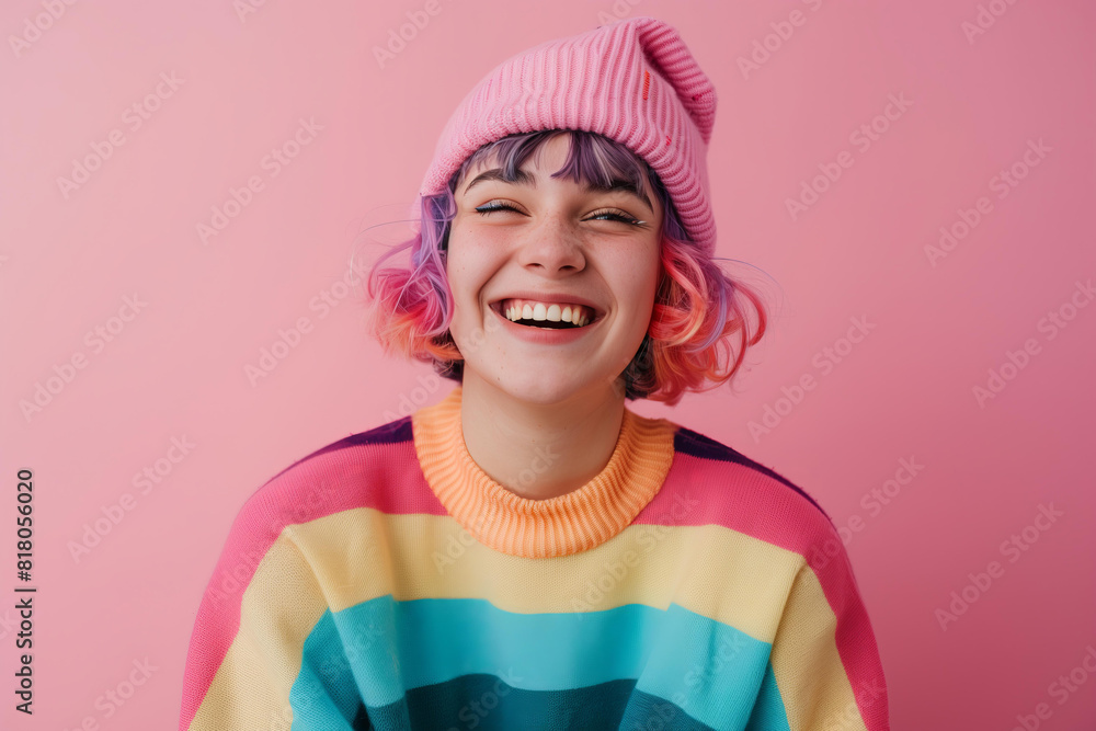 cute non binary person, happy and smiling, wearing funny and colorful ...