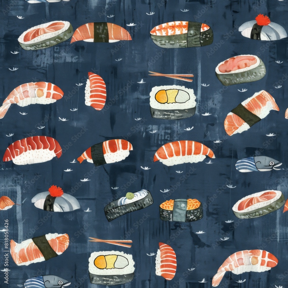 A delectable arrangement of sushi, featuring nigiri and maki rolls ...