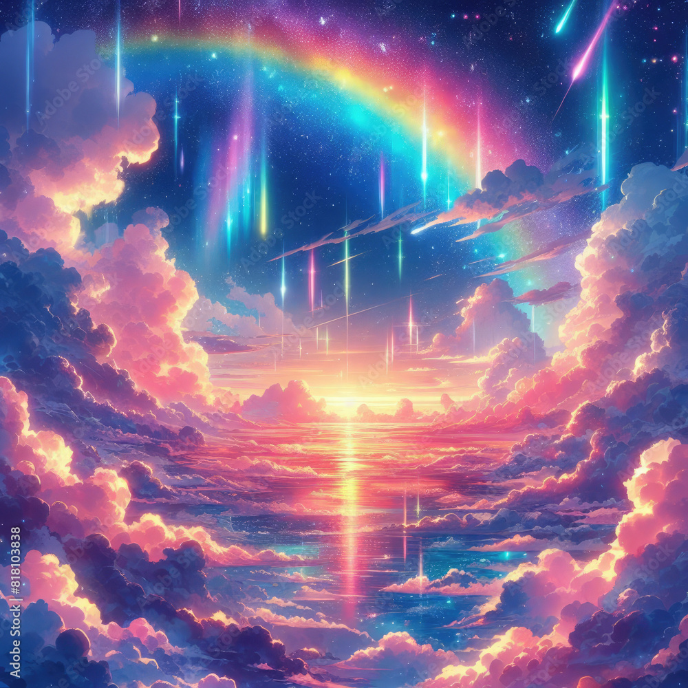 Generative AI, the sight of a meteor shower on a beautiful night with a ...