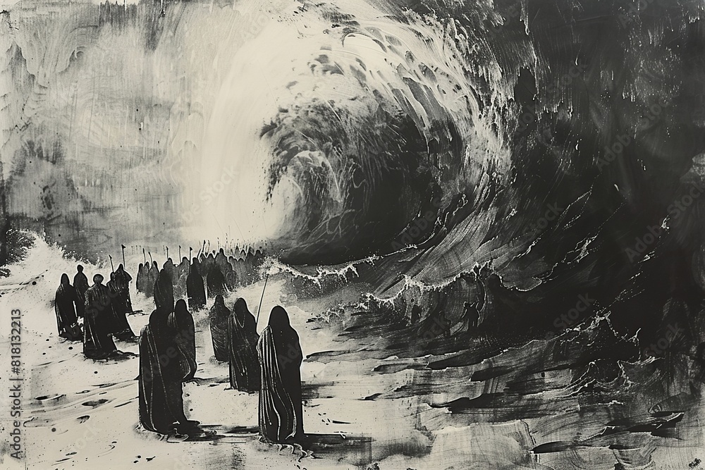 A minimalist illustration of Moses leading the Hebrew people crossing ...