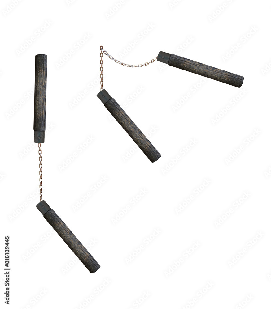Old weapon nunchucks. (a type of blunt weapon in the form of two batons ...