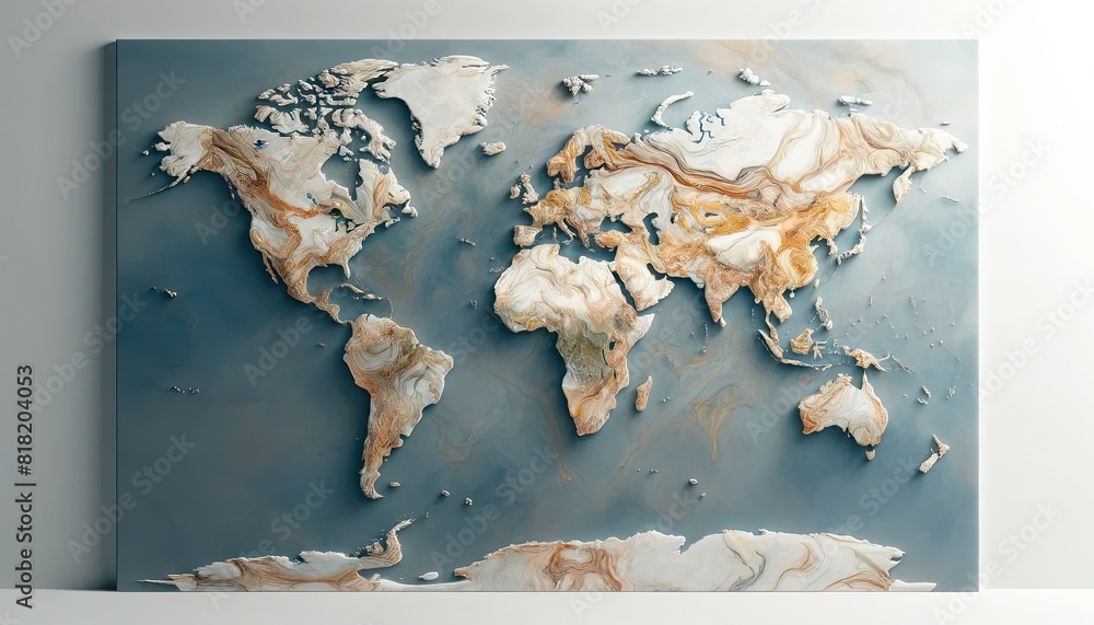 A full-frame, 16_9 landscape ratio world map in authentic marble style ...