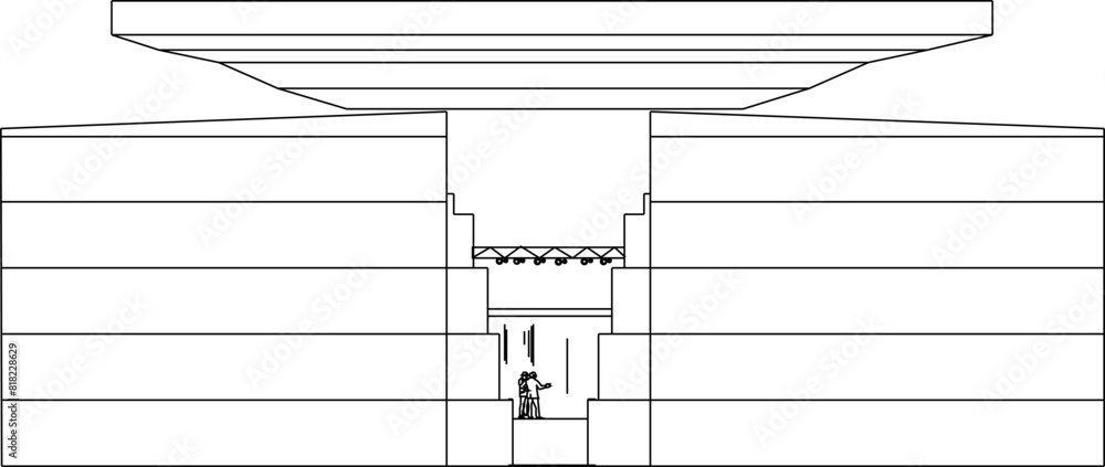 Vector illustration sketch design drawing of architectural view of open ...