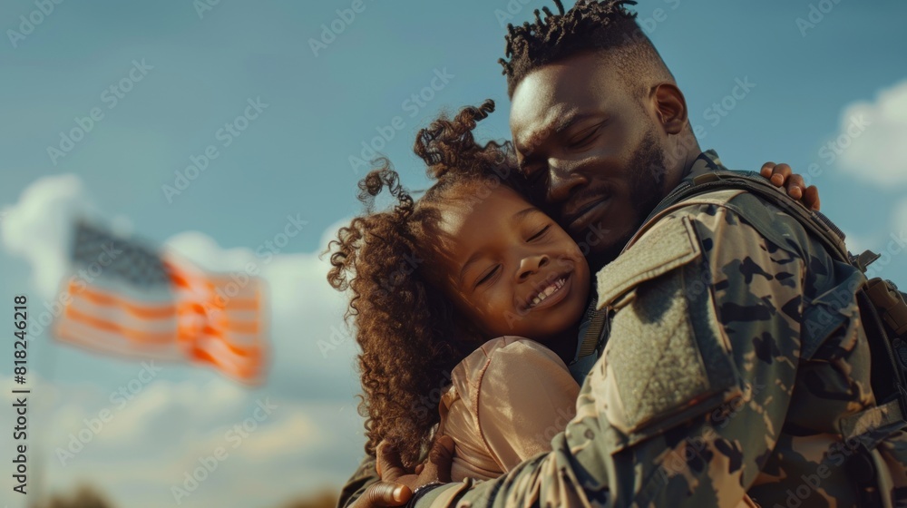 Emotional military dad hugging his daughter on his homecoming. Army ...