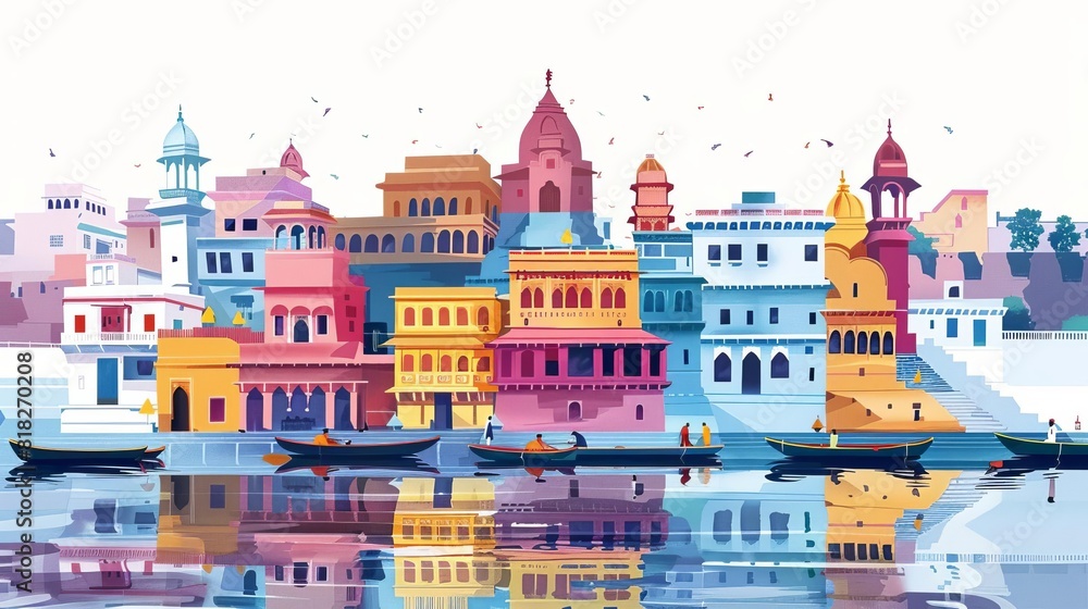 vibrant ghat scene in varanasi india colorful traditional architecture ...