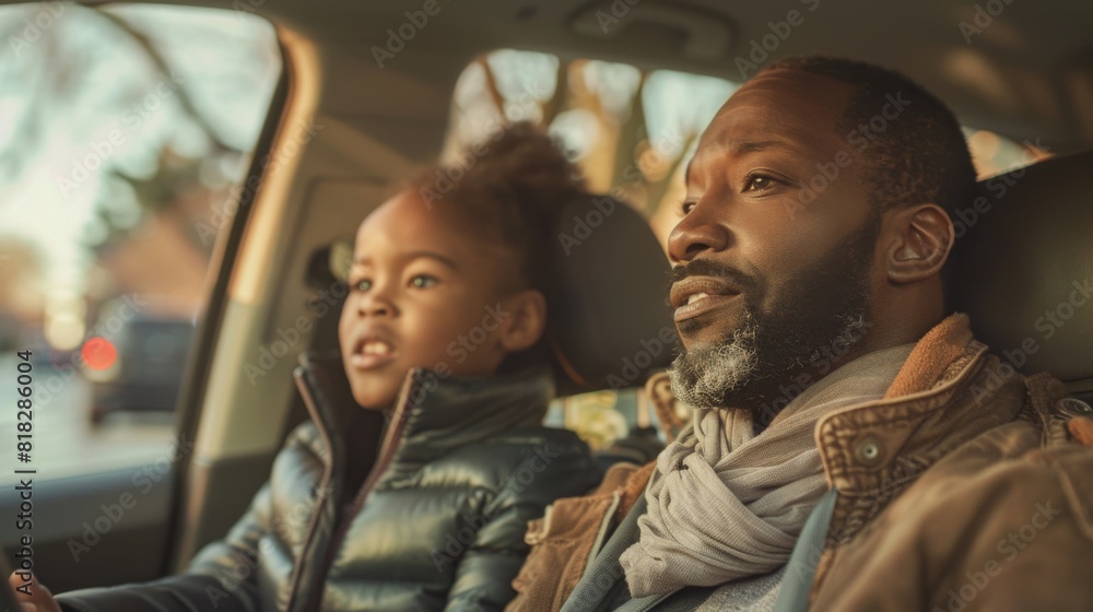 Parent driving their child to elementary school, engaged in ...