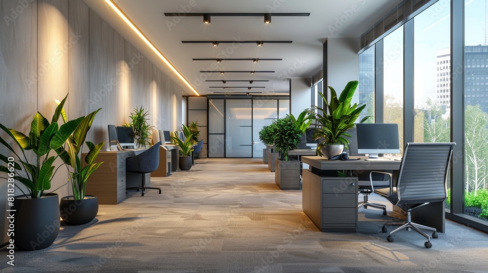 Refurbished business office interior featuring sleek, contemporary ...
