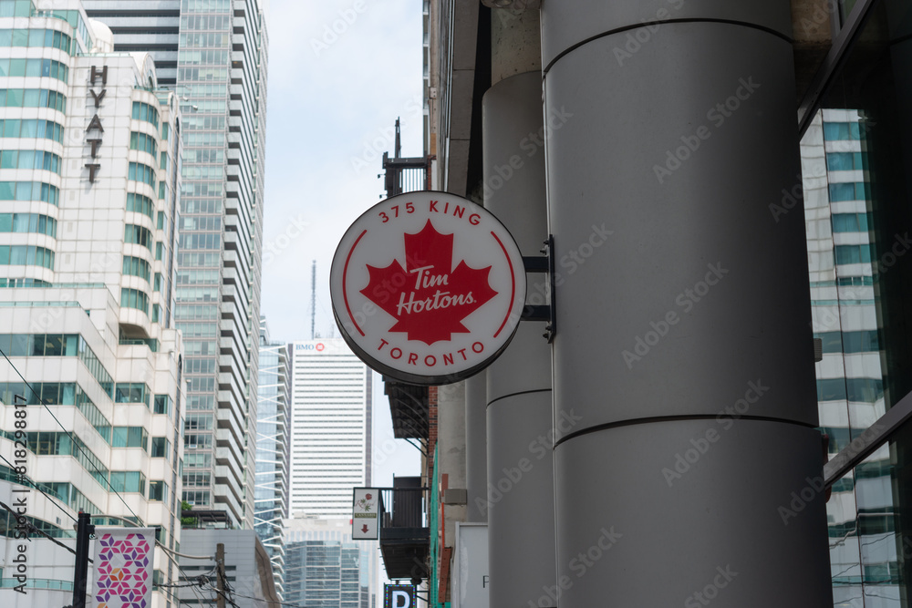 projecting sign of Tim Hortons, a coffee shop chain, located at 375 ...