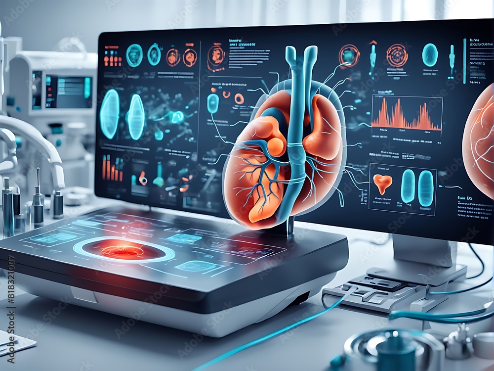 futuristic medical research or kidney health care with diagnosis and ...