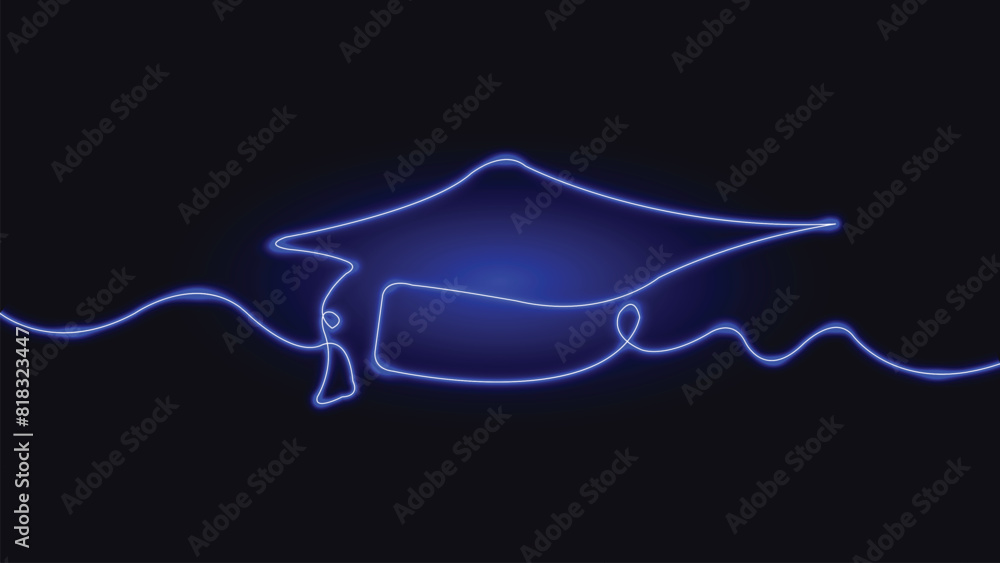 Graduation hat. Neon. Continuous one line drawing. Graduation cap. Line ...