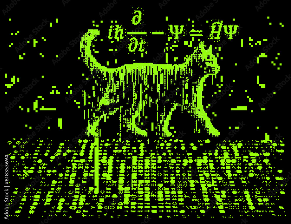 Vector de Stock Schrodinger cat and equation in pixel art ...