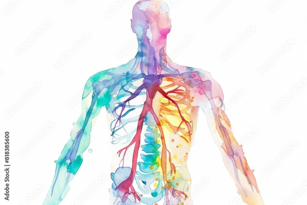 Cute watercolor clipart of the human upper torso anatomy on a white ...