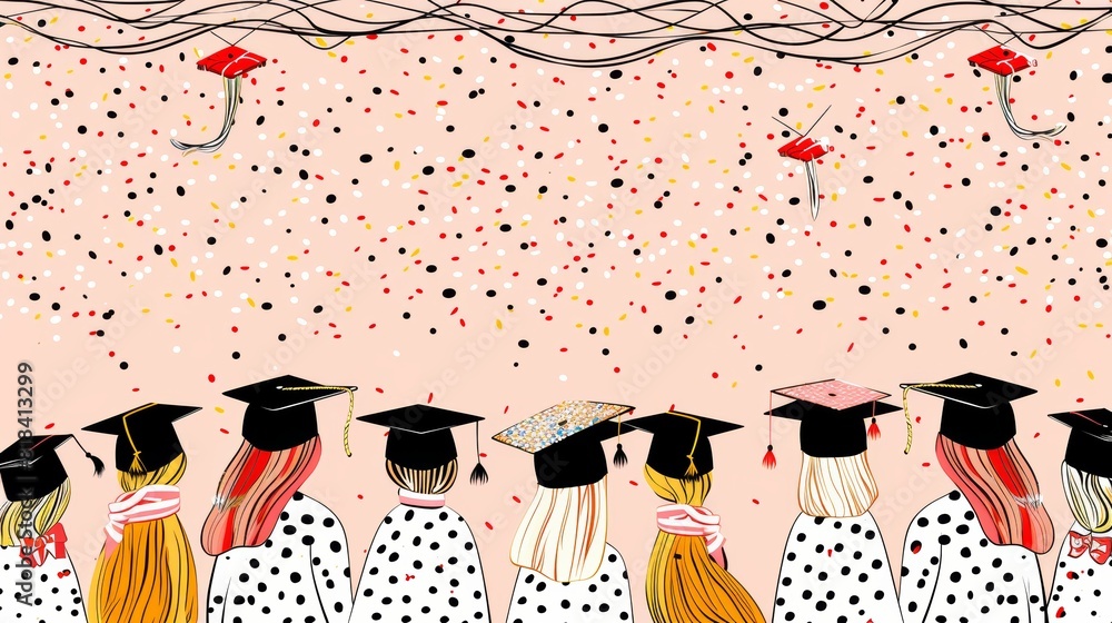 Graduate caps and confetti on a transparent background. Caps thrown up ...