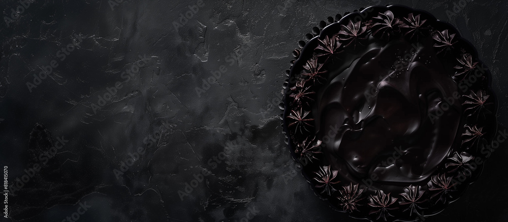 Flatlay Halloween goth black buttercream icing frosted pie cake for ...