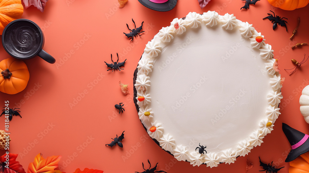 Flatlay Halloween witch hat peach buttercream icing frosted pie mini ...
