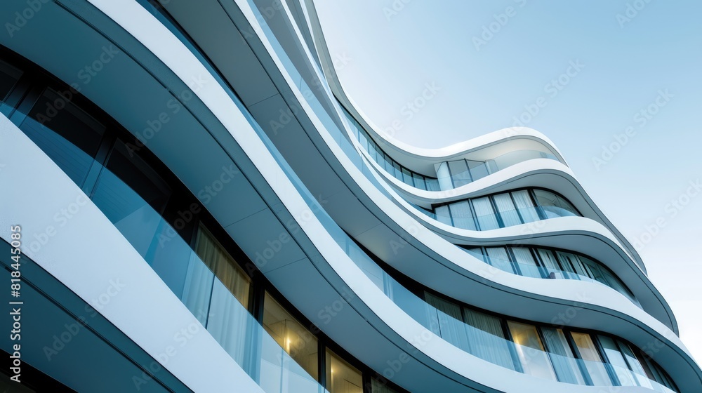 Photo Stock The highrise curved reflective architecture under the ...
