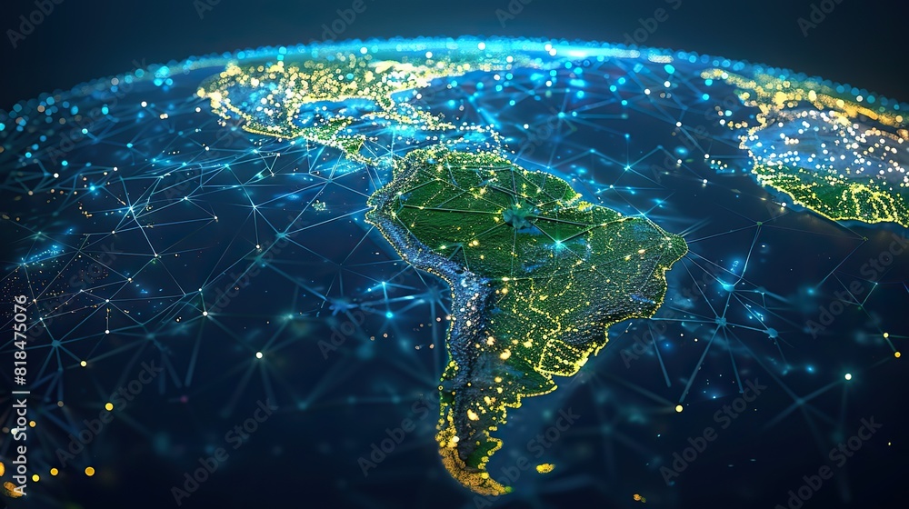 abstract digital map of south america concept of global network and connectivity data world ...