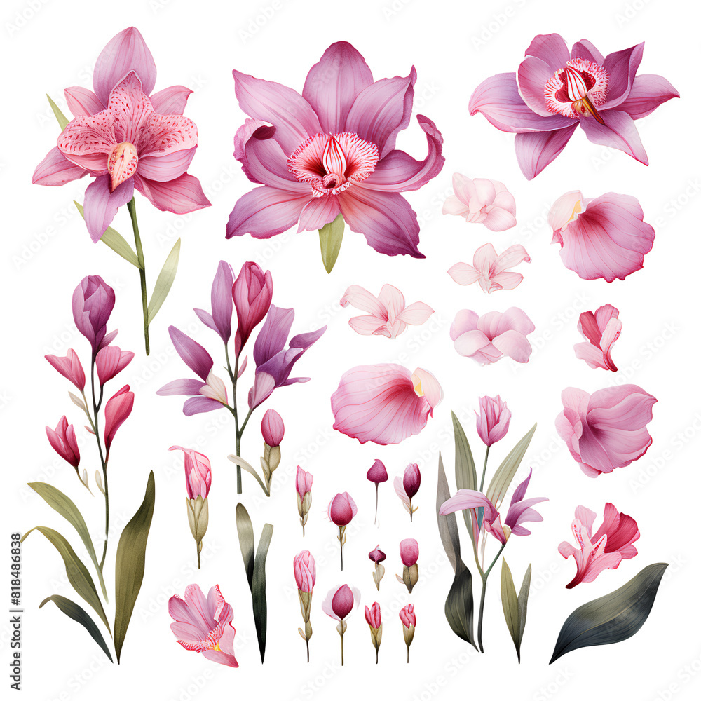 Watercolor stickers set clipart flower Stock Illustration | Adobe Stock