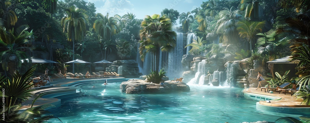 Create a water park that prioritizes sustainability and harmony with ...