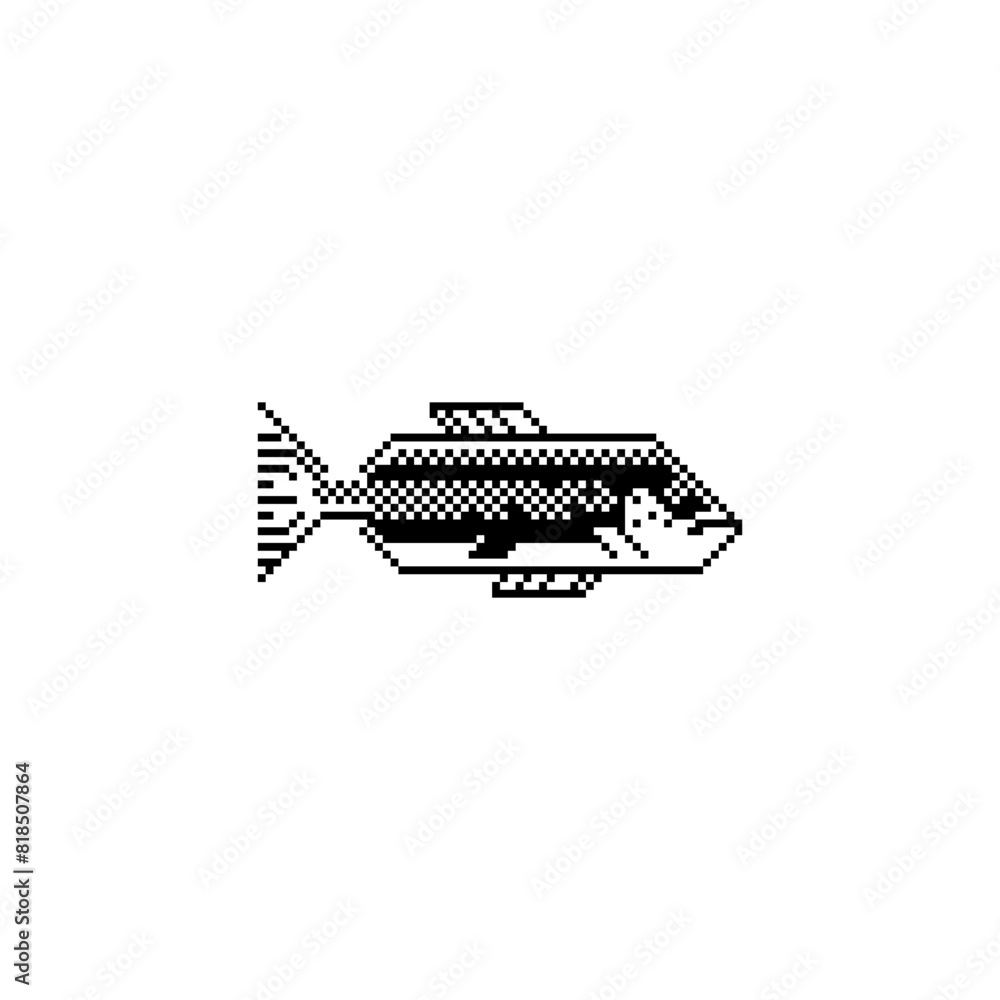 Fish logo icon. Pixel art flat style. Isolated vector illustration. 1 ...