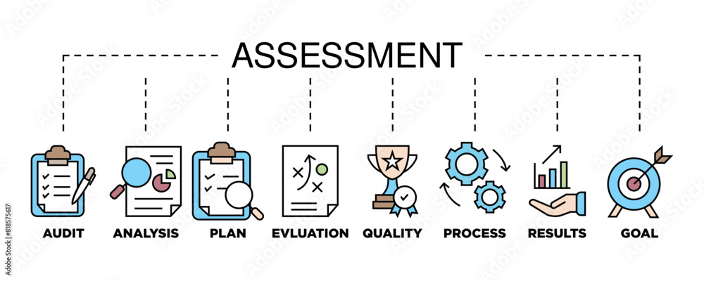 Assessment banner web icon vector illustration for accreditation and ...