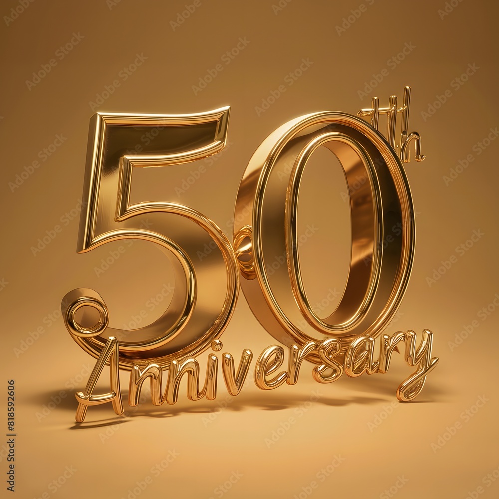 Gold color 50 years anniversary 3d render text effect. Premium ...