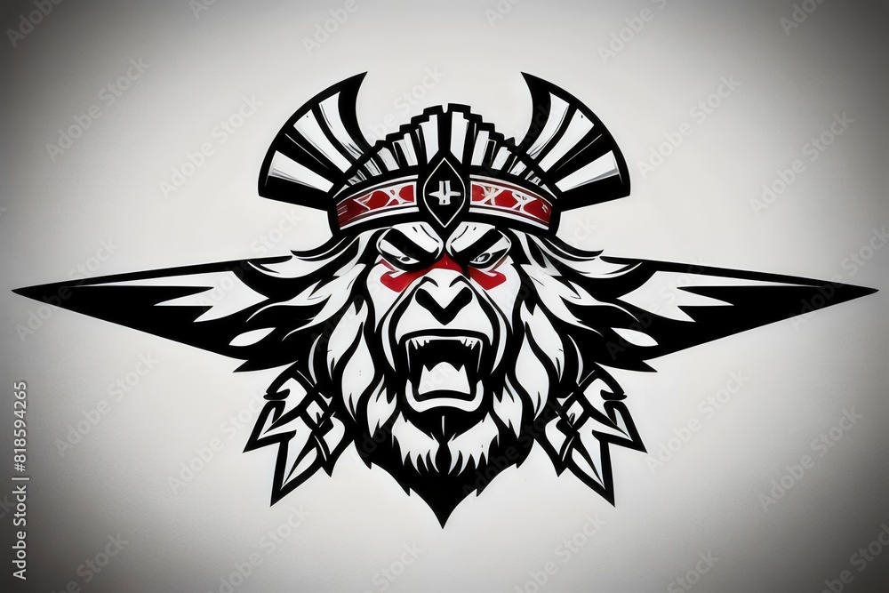 a flat vector style logo depicting An angry aboriginal chief for a ...