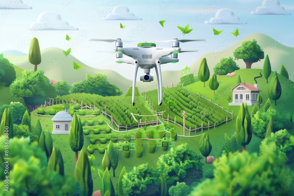 Modern drone vector crop innovation in agriculture with farming drone ...