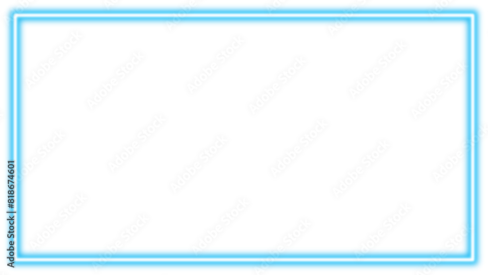 Blue rectangle neon frame, light sign box, outline border with space for text with 15x8scale ...