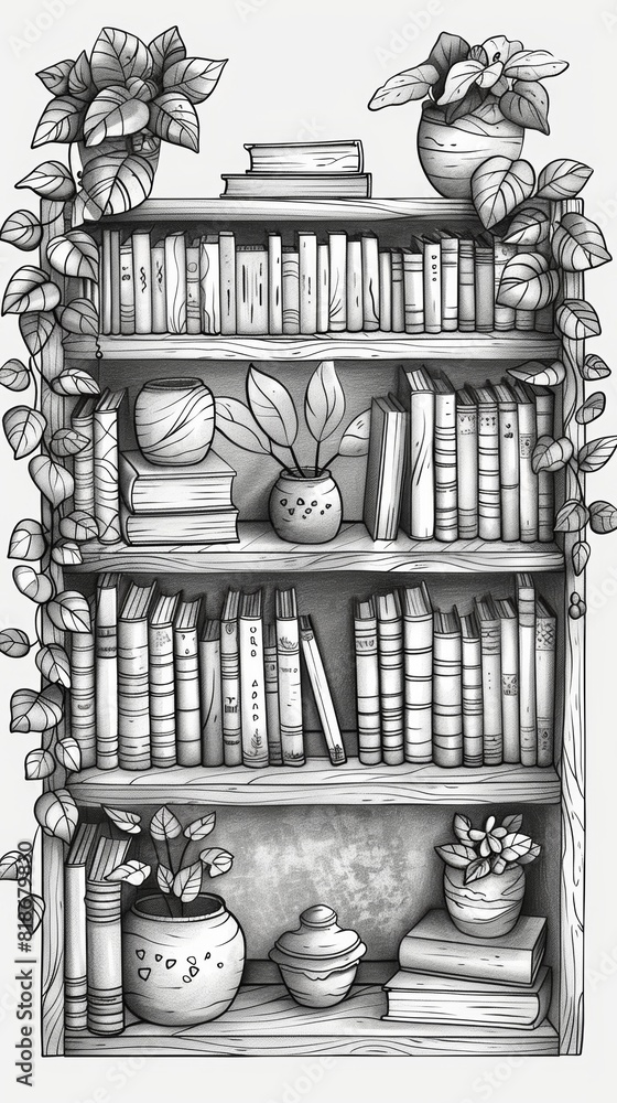 Library in simple line format Use vector lines on a clean background ...
