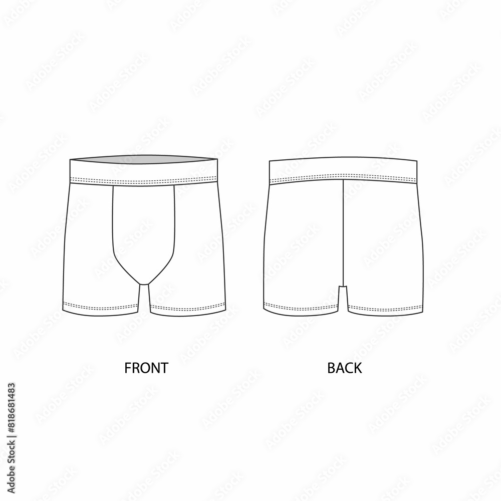 Ilustração Technical drawing of men's underwear, front and back view ...