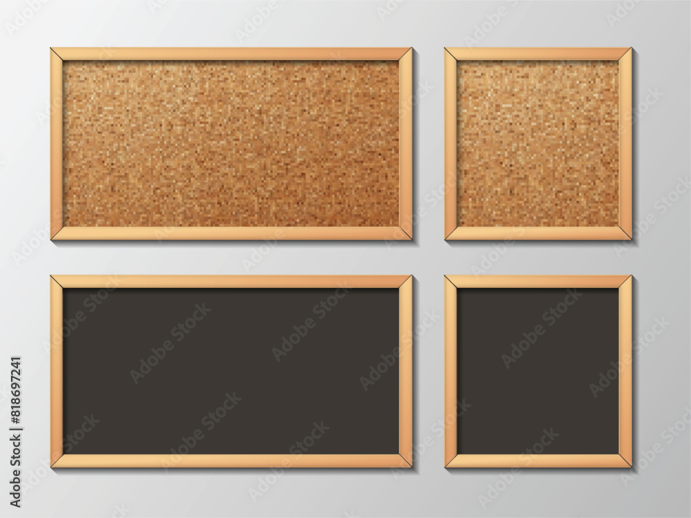 Isolated set of realistic vector cork board with wood frame and ...