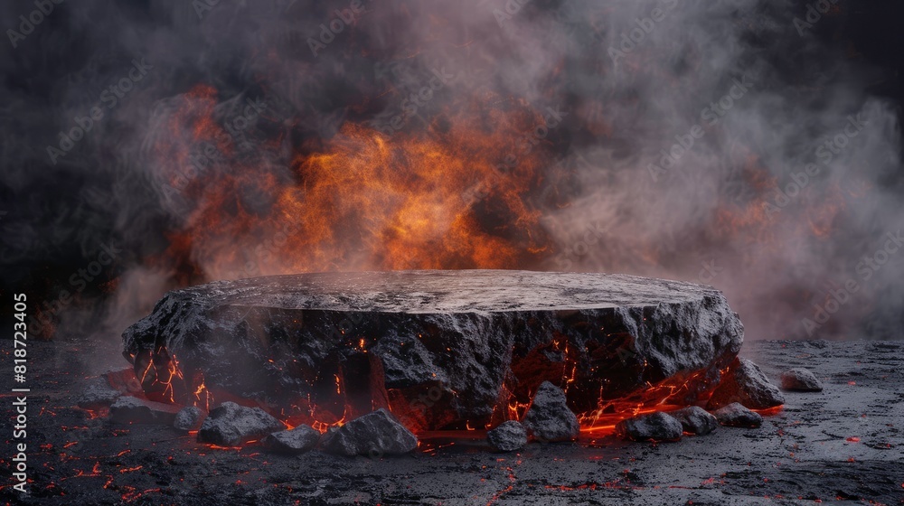 Fire lava podium rock volcano background product magma display 3d scene ...