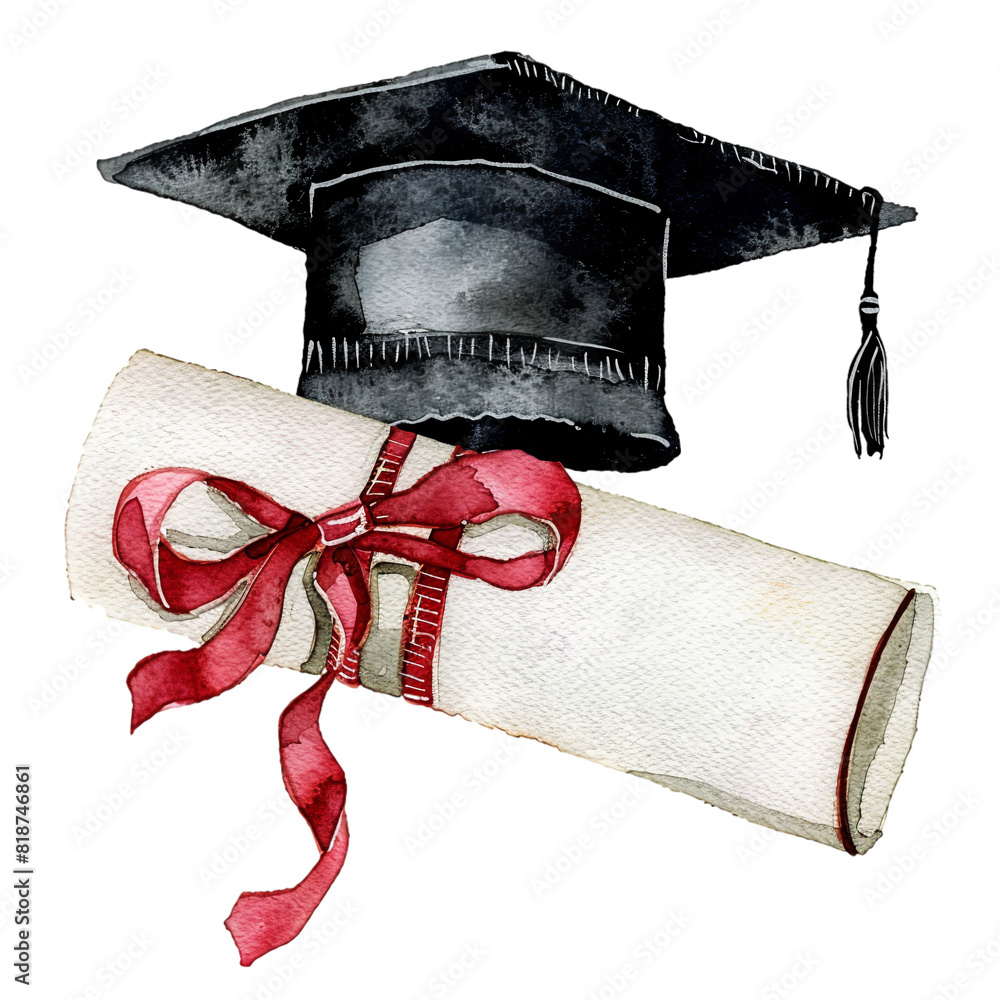 Watercolor Graduation Cap and Diploma Clipart, A watercolor clipart ...