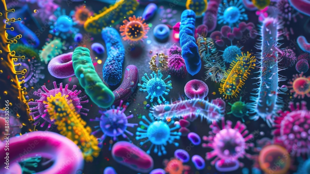 Bacteria diversity under microscopic magnification background ...